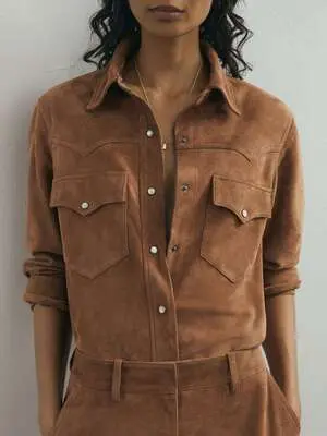 ATELIER Suede Western Press-stud Shirt