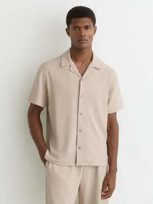 REISS Textured Cuban-collar Shirt - Stone