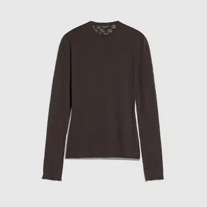 Gucci Fine Wool Top With Gg Crystal Embroidery - Brown