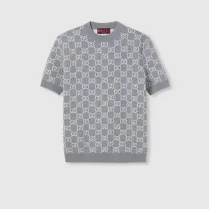 Gucci Fine Wool Top With Gg Crystal Embroidery - Silver
