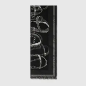 Gucci Double G Silk Cotton Jacquard Stole - Black
