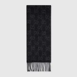 Gucci Double G Silk Cotton Jacquard Stole - Black