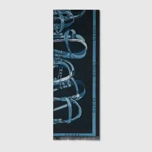 Gucci Double G Silk Cotton Jacquard Stole - Blue