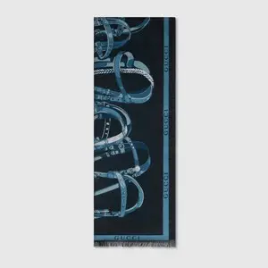 Gucci Double G Silk Cotton Jacquard Stole - Blue