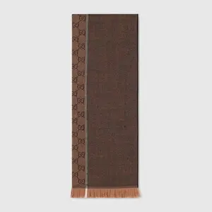 Gucci Double G Silk Cotton Jacquard Stole - Brown