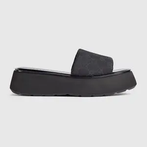 Gucci Slide Sandal With Interlocking G Detail - Black