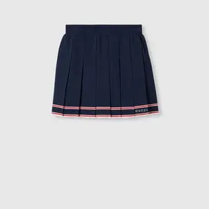 Gucci Pleated Stretch Viscose Skirt With Stripe Trim - Blue
