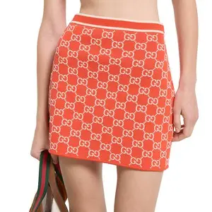 Gucci Pleated Stretch Viscose Skirt With Stripe Trim - Orange