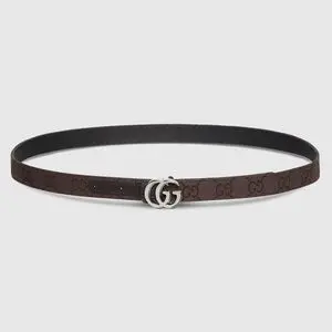 Gucci Gg Marmont Thin Leather Belt With Double G Buckle - Brown