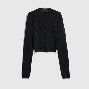 Gucci Fine Wool Gg Crystal Cardigan - Black
