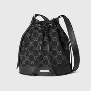 Gucci Small Bucket Bag With Floral Motif - Black