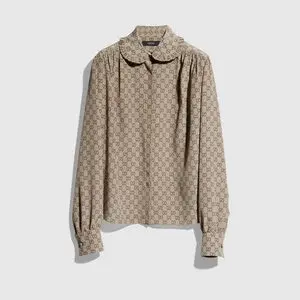 Gucci Gg Crêpe Silk Shirt, Size - Beige