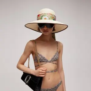 Gucci Straw Hat With Eather Detai, Size