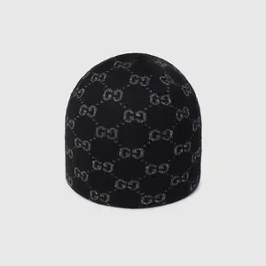 Gucci Wool Cashmere Beanie With Double G - Black