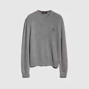 Gucci Gucci V-Neck Knit T-Shirt With Engraved Tag Grey