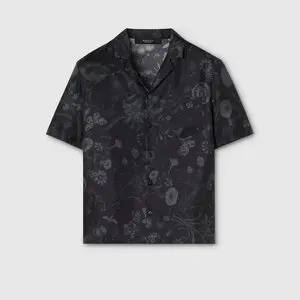 Gucci Gg Canvas Linen Blend Bowling Shirt, Size - Black