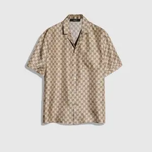 Gucci Gg Canvas Linen Blend Bowling Shirt - Brown