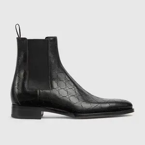 Gucci Lasered Gg Leather Chelsea Ankle Boots - Black