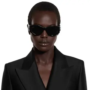 Gucci Tone Oval Frame Sunglasses With Double G Detail - Black