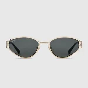 Gucci Gucci Gold Tone Oval Frame Sunglasses With Double G Detail Gold