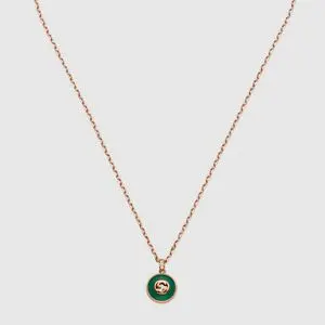 Gucci Interlocking G 18k Rose And Green Agate Chain Necklace With Diamond - Gold