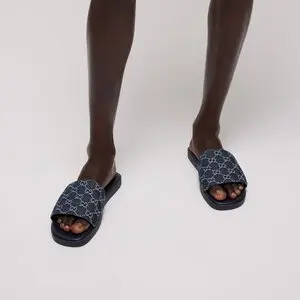 Gucci Slide Sandal With Buckles - Blue