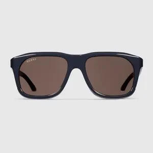 Gucci Round Frame Sunglasses With Web Detail - Blue