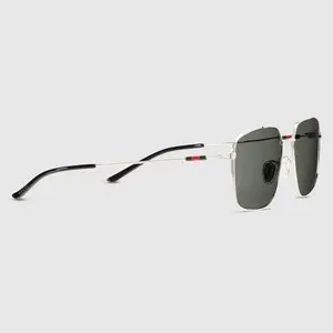 Gucci Round Frame Sunglasses With Web Detail - Silver