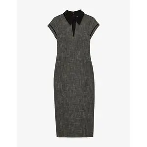 REISS Ava Tailored Contrast-collar Stretch-woven Midi Dress - Grey