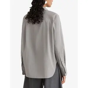 REISS Elowen Striped Tie-neck Cotton Shirt - Grey