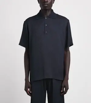 Casablanca Monogram-jacquard Polo Shirt - Navy