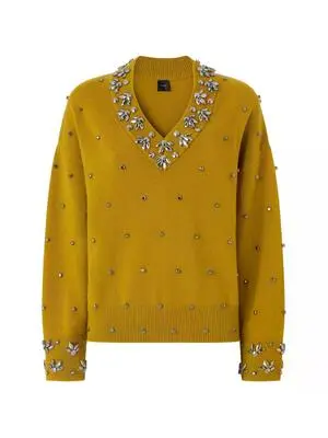 Pinko Crystal-embellished V-neck Sweater - Yellow