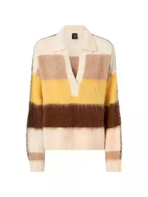 Pinko Striped Crystal-embellished V-neck Sweater - Neutrals