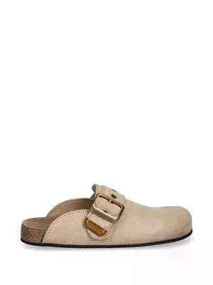 ALLSAINTS Buckled Suede Flat Mules - Neutrals