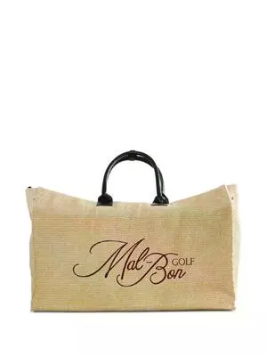 MALBON Large Logo-embroidered Straw Tote Bag - Neutrals