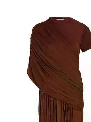 DEME Sparrow Draped Asymmetric-sleeve Maxi Dress - Brown