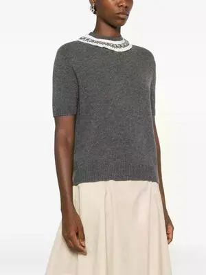 Prada Embellished Short-sleeve Sweater