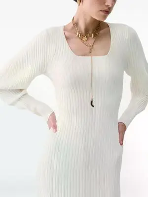 Liu Jo Balloon Sleeve Ribbed Knit Midi Dress
