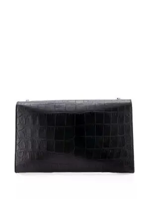 Saint Laurent Classic Monogram Tassel Crocodile Embossed Leather Medium Crossbody Bag - Black