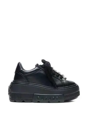 Casadei Nexus Peak Leather Sneakers With Chain Detail - Black