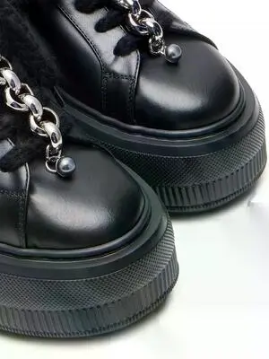 Casadei Nexus Peak Leather Sneakers With Chain Detail - Black