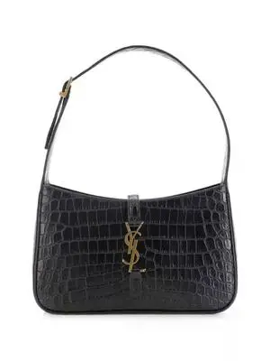 Saint Laurent Le 5 A 7 Crocodile Embossed Leather Small Hobo Bag - Black