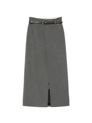 ELEH Pinstripe Belted Midi Skirt - Grey