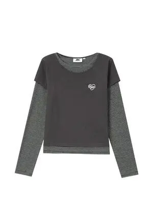 CHOCOOLATE Layered-design Striped-sleeve T-shirt - Grey