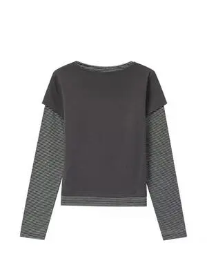 CHOCOOLATE Layered-design Striped-sleeve T-shirt