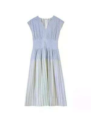 Paul Smith Stripe-pattern Gathered-waist Midi Dress - Blue