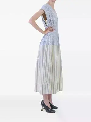 Paul Smith Stripe-pattern Gathered-waist Midi Dress - Blue