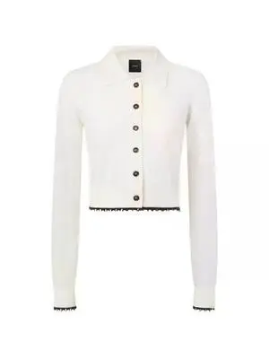 Pinko Cropped Polo Collar Cardigan - Neutrals