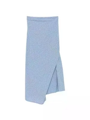 6397 Gingham-check Asymmetric Wrap Skirt - Blue