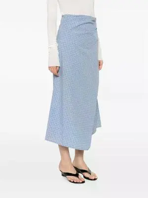 6397 Gingham-check Asymmetric Wrap Skirt